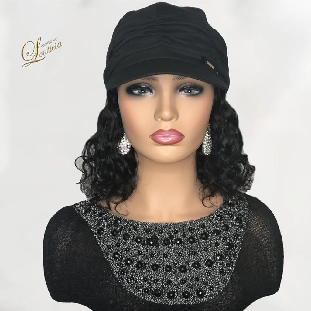 Pretty Chemo Caps For Hair Loss with 10 inch Curly Black Hair | Cranial ...